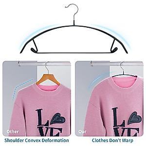 FSUTEG No Bump Rubber Coated Hangers 20 Pack - Heavy Duty Contour Metal Clothes Hangers, 15-18lb Weight Capacity, Non-Slip & Space Saving for Wardrobe, Closet, Dorm (16.5 Inch, Black)