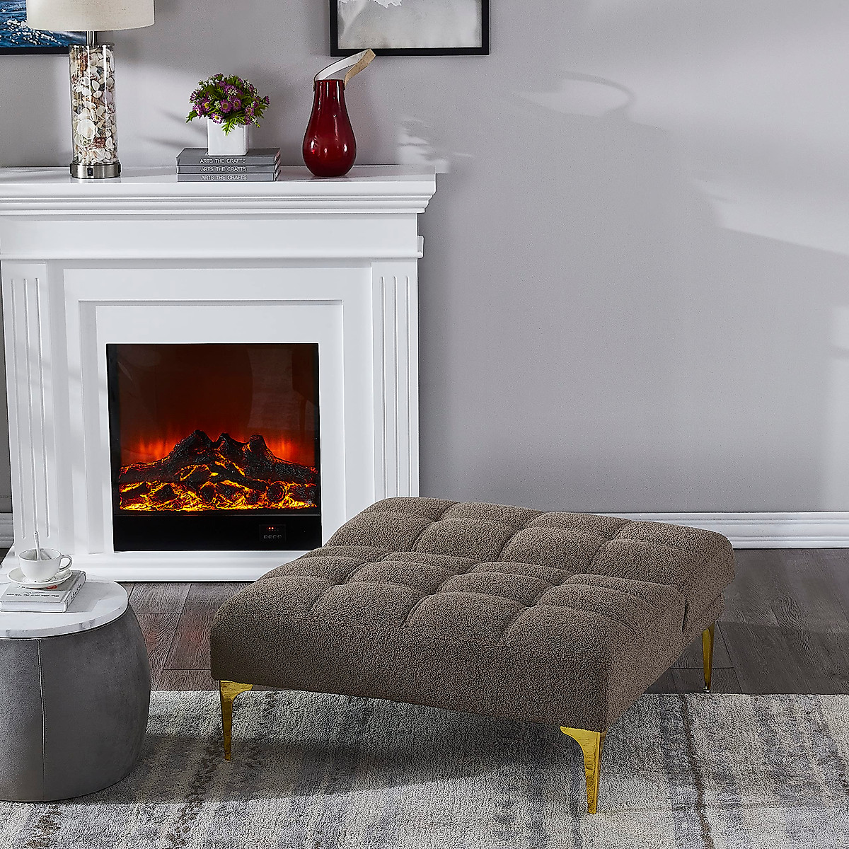 TARTOP Futon Couch Gold Metal Legs, Modern Multi-Functional Convertible Bed, Teddy Fabric, Small Sectional Sofa, Perfect for Living Room, Bedroom, Office, Apartment,Taupe