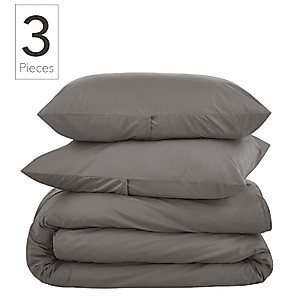Nate Home by Nate Berkus 200TC 3-Piece Cotton Percale Duvet Cover | Crisp, Cool, Breathable Bedding Set from mDesign - King Size - 1 Duvet Cover/2 Pillow Shams, Charcoal (Dark Gray)