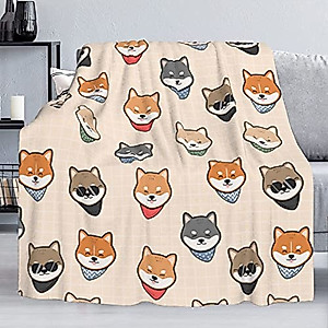 FeHuew Cute Shiba Inu Japanese Dog Flannel Fleece Throw Blanket 50x60 inch Living Room/Bedroom/Sofa Couch Warm Soft Bed Blanket for Kids Adults