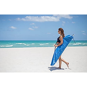 AMMSUN 7.5ft Heavy Duty HIGH Wind Beach Umbrella Commercial Grade Patio Beach Umbrella frames with Air Vent Ash Wood Pole & Carry Bag UV 50+ Protection Blue