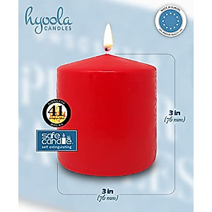 HYOOLA Red Pillar Candles 3x3 Inch - Unscented Pillar Candles - 6-Pack - European Made