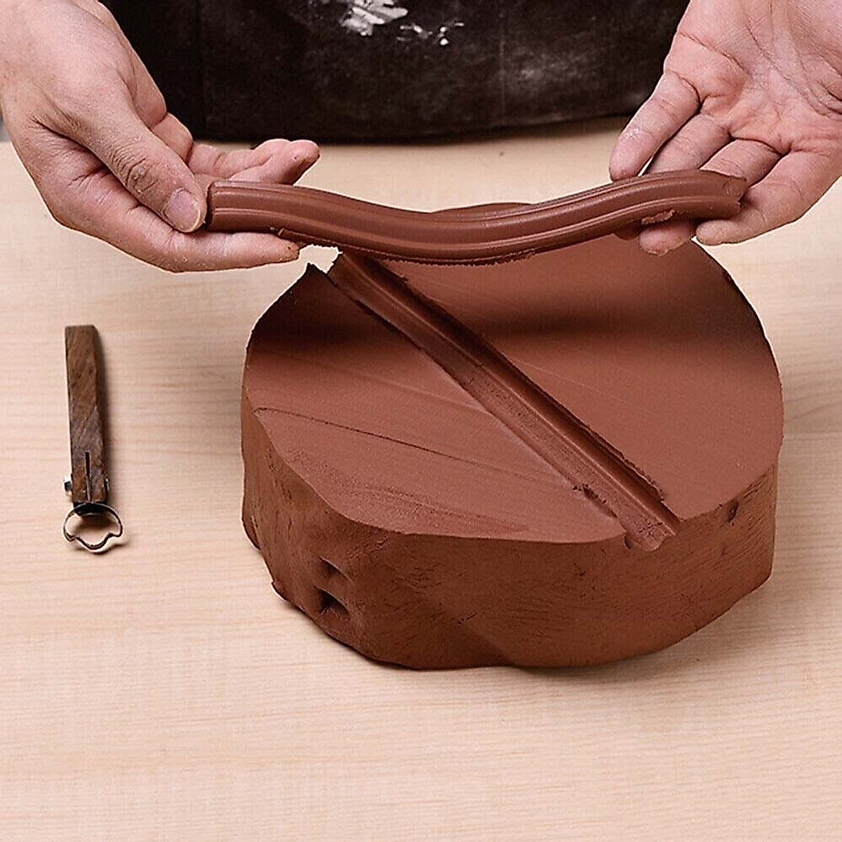 Wooden Handle Clay Pottery Tools Sculpture Scraper Loop Tool DIY Ceramics Craft