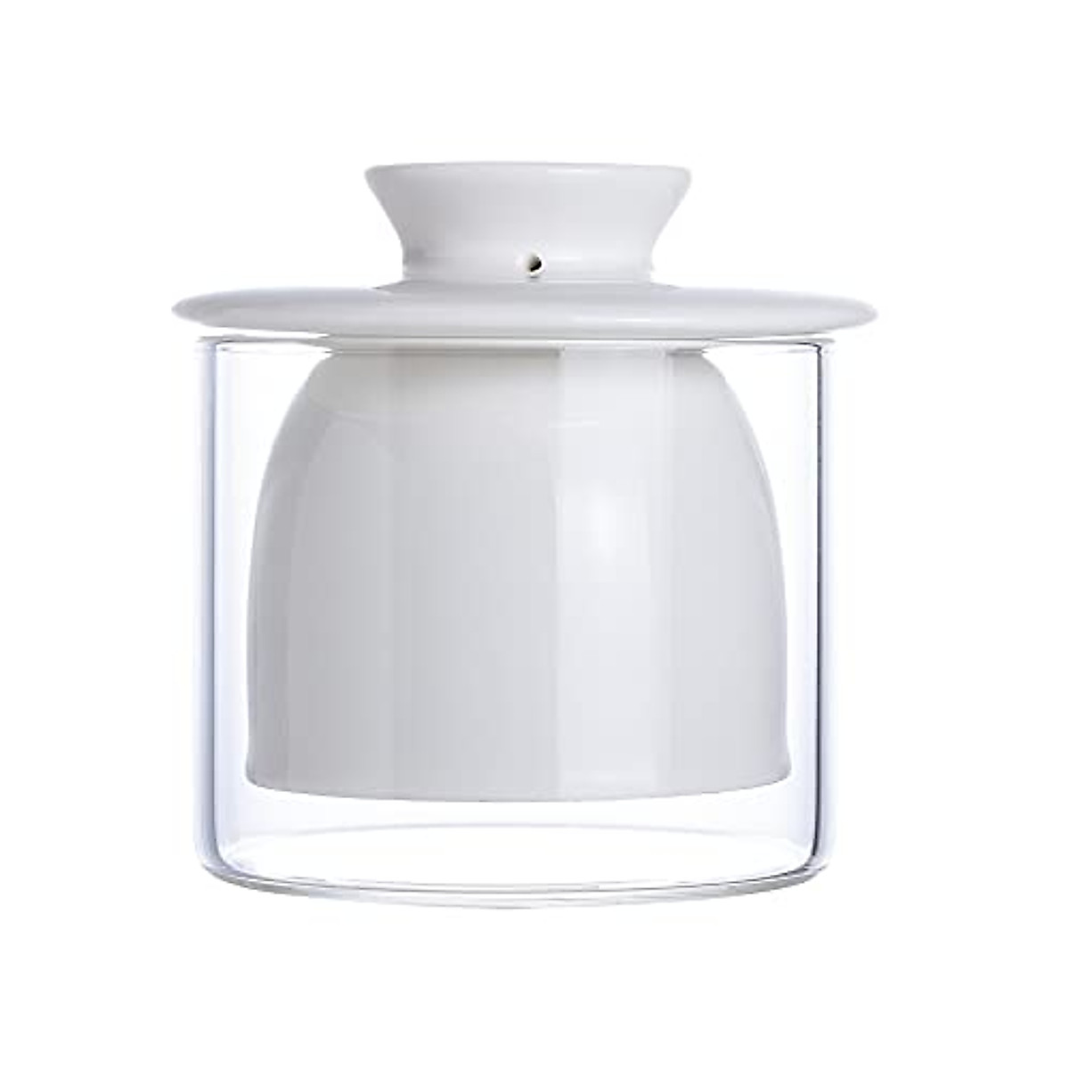 FORHOME Porcelain Butter Keeper Crock Glass French Butter Dish with Lid Ceramic Butter Container with Water Line Soft Butter Keeper White