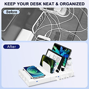 MERGROLY 75W Charging Station for Multiple Devices, 5 in 1 Fast Charging Station with 20W PD Port and 15W Wireless Charging Dock, Watch Holder, for Phone/Kindle/iPad/Tablet (5 Short Cables Included)