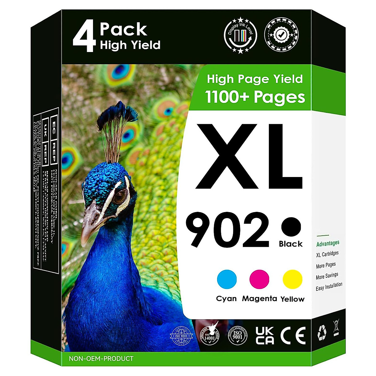 INKjetsclub HP 902XL High Yield Black and Color Compatible Inkjet Cartridge for HP 902 OfficeJet Pro 6962 6954 6960 6968 6958 6970 6979 6950 6975 Printers. 4 Pack (Black, Cyan, Magenta, Yellow)