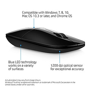 HP Wireless Mouse Z3700 (26V63AA#ABL, Black), Dimensions (mm) : 101 x 60 x 25.3