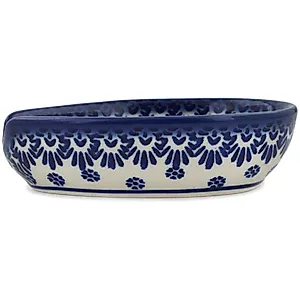 Polish Pottery 5-inch Spoon Rest (Double White Flower Theme) Signature UNIKAT + Certificate of Authenticity