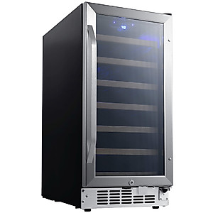 EdgeStar CWR302SZ 15 Inch Wide 25 Bottle Built-In Single Zone Wine Cooler with Reversible Lockable Door and LED Lighting - Stainless Steel