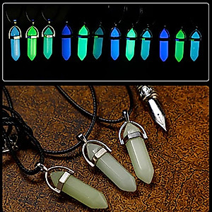 3 Pieces Halloween Luminous Fluorescent Crystal Necklaces Glow in the Dark Crystal Pendant Necklaces Hexagonal Gemstone Chain Necklaces