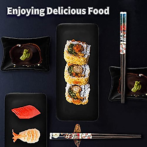 WORCAS 5 Pairs Hardwood Chopsticks Reusable， 9.0Inch/23cm Japanese Style Natural Wood Chop Stick Hand-Carved Chopstick (Anti ceramic pattern)