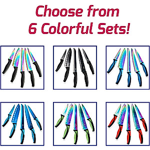 SiliSlick Kitchen Knife Set Titanium Coated Blades and Portable Sharpener