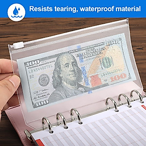 KTRIO 16PCS A6 Binder Pockets 6 Holes Budget Cash Envelopes Clear Zipper Folders for 6-Ring Budget Binder Notebook, Loose Leaf Bags, Waterproof PVC Document Pouch Organizers