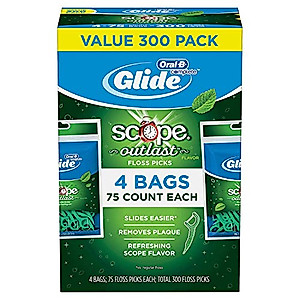 Oral-B Pro-Health Floss Picks + Scope Outlast Long Lasting Mint Flavor - 75 ct, Pack of 4