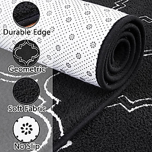 Chicrug Shag Geometric 4x6 Area Rug for Living Room, Large Modern Memory Foam Indoor Carpet, Fluffy Rug for Bedroom Bedside Room Decor for Family Girls Kids Nursery, Black/White