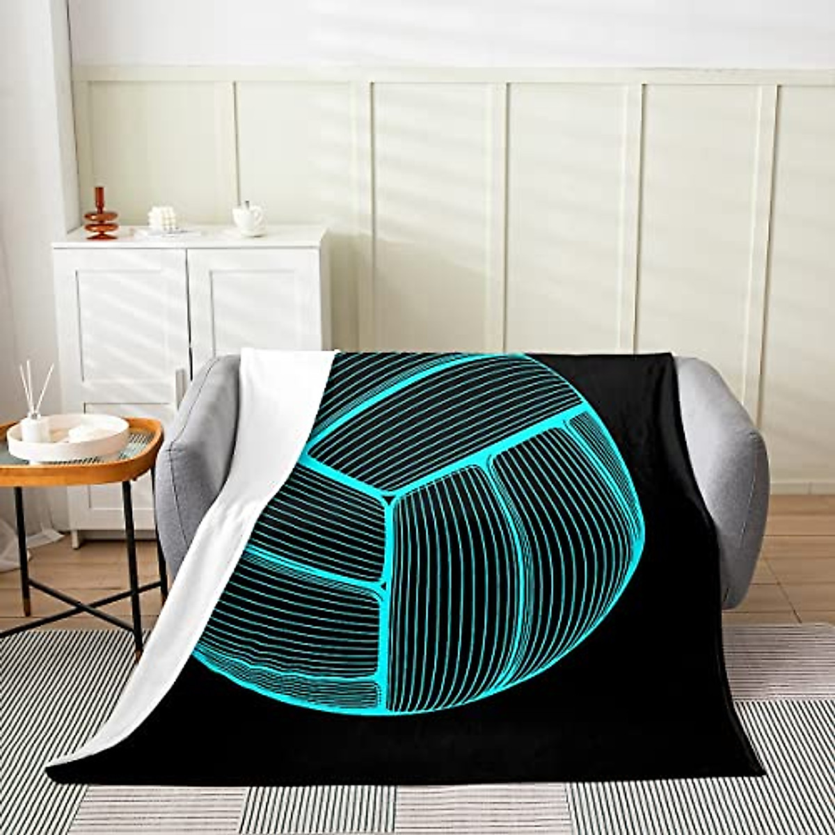 Volleyball Pattern Plush Throw Blanket,for Ball Sports Flannel Fleece Blanket Decorative Teal Neon Ball Games All Season,Bed Blanket Volleyball Player 40"x50"