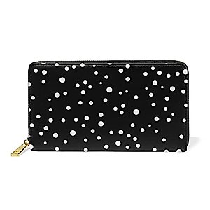 Women's Polka Dot Long Wallet, Zippered Coin Purse, Leather Clutch Wallet