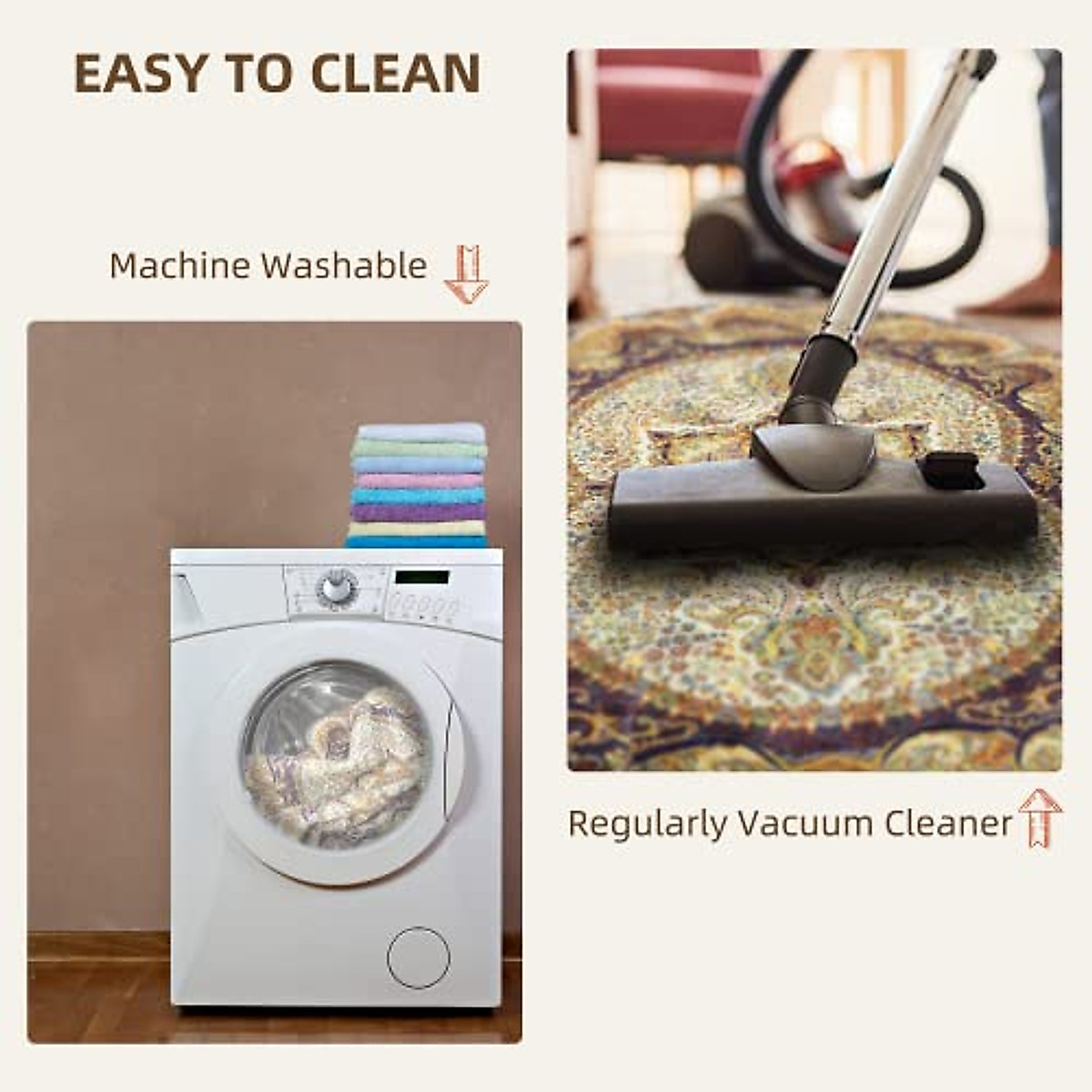 Boho Tribal Area Rug 4'x6', Washable Persian Distressed Large Throw Mat Soft Faux Wool Bohemian Bedroom Rug Nursery Carpet Black Rug Accent Rugs for Living Room Dining Entrance Home Decor