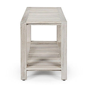 TeakCraft Gray Teak Shower Bench with Shelf 24 Inch for Bathroom, Spa - Fully Assembled, Shower Stool, Rustic Gray Finish, The Luni