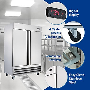 Smad Refrigerator 54" W Commercial Refrigerator, 2 Section Solid Door Upright Reach In Refrigerator for Restaurant, Bar, Shop, 47 Cu. Ft. Stainless Steel