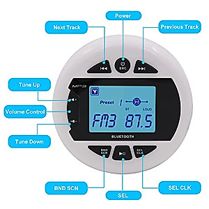 Herdio Marine Radio and Speakers Kit, Marine Gauge Head Unit Compatible with Bluetooth +4 Inch Marine Ceiling Flush Wall Mount Speakers+Rubber Flexible Mast FM AM Antenna(White)