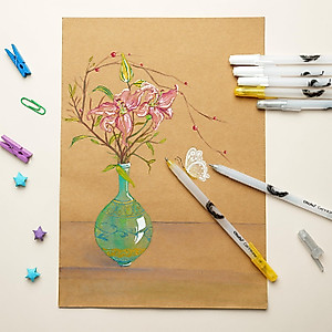 Ohuhu Gel Ink Pens: 12 Pack Extra Fine Point Pens Opaque Gel Ink Pens Smooth White Ink Pens for Highlight Black Paper Art Drawing Scrapbook Bullet Journal - Leahi (White, Gold & Silver Ink Pen)