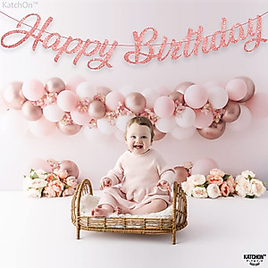 KatchOn, Glitter Rose Gold Happy Birthday Banner - Pre-Strung No DIY, 10 Feet | Happy Birthday Sign | Rose Gold Birthday Decorations | Rose Gold Birthday Banner for Women | Happy Birthday Decorations