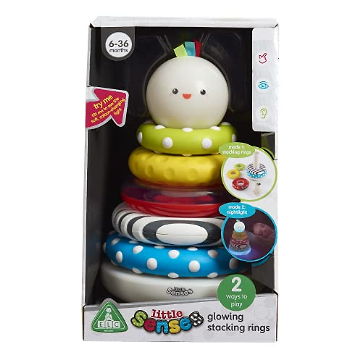 Early Learning Centre Little Senses Glowing Stacking Rings, Stimulates Senses, Fine Motor Skills, Hand Eye Coordination, Kids Toys for Ages 06 Month, Amazon Exclusive