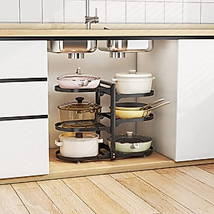 Wisdom Star 6 Tier Pots and Pans Lid Organizer Rack Holder, Adjustable Pot Organizer Rack for Under Cabinet, Pot Rack for Kitchen Organization and Storage, Black