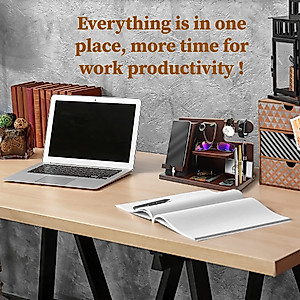 Wood Phone Docking Station Gifts for Men Him Husband Dad Boyfriend - Stylish Nightstand Organizer for Men Wooden Bedside Watch Stand Wallet Desk Organizer (Brown)