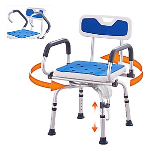 VEVOR Swivel Shower Chair 360 Degree, Adjustable Shower Seat with Pivoting Arms for Inside Showers or Tubs, Non-Slip Rotating Bathtub Shower Chair for Elderly Disabled Injured, 400LBS Capacity