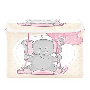 Kigai Cute Bowknot Elephant Storage Baskets for Shelves Foldable Closet Basket Storage Bins with Lid for Clothes Home Office Toys Organizers
