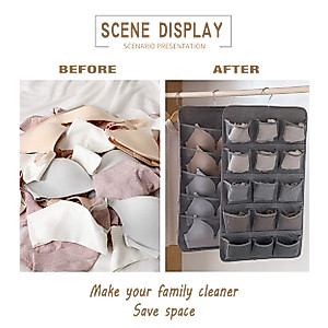 AARAINBOW Hanging Bra Organizer with Pockets, Hanging Sock Organizer, Dual Sided Hanging Closet Underwear Storage Holder for Lingerie, Panty Tie (20 Pockets, Gray)