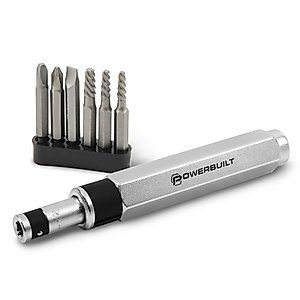 Powerbuilt - 7 Pc. Mini Impact Driver & Extractor Set, Hand Tools, Bit Drivers & Bits, Bit Drivers - Multi-In-One (647767), Silver