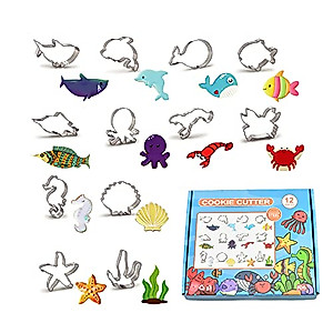 Ocean Creatures Cookie Cutters Set of 12, Metal Under the Sea Cookie Cutter Molds for Baking Dolphin,Clownfish,Octopus,Seahorse,Starfish,Jellyfish,Seashell,Shark Shaped Sandwich Fondant Biscuit Molds