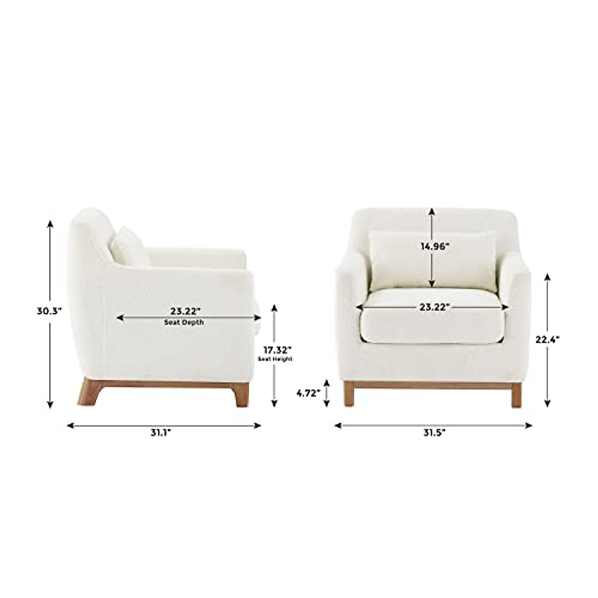VANOMi Extra Deep Accent Chair, Fabric Upholstered Comfy Reading Armchair for Living Room, Bedroom Single Seat Sofa Chair with Wood Base, Lamb Fabric