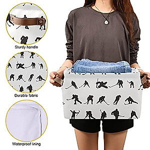 Oyihfvs Hockey Player Doing Different Actions Square Shelves Storage Basket Bin, Waterproof Laundry Hamper Bucket, Baby Nursery Organizer with Handles for Toys Clothes Room Closets