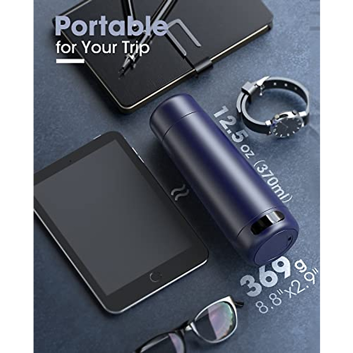 Travel Kettle, Portable Electric Kettle Small Water Boiler for Travel and Work, with Temperature Control and LCD Display, 370ML