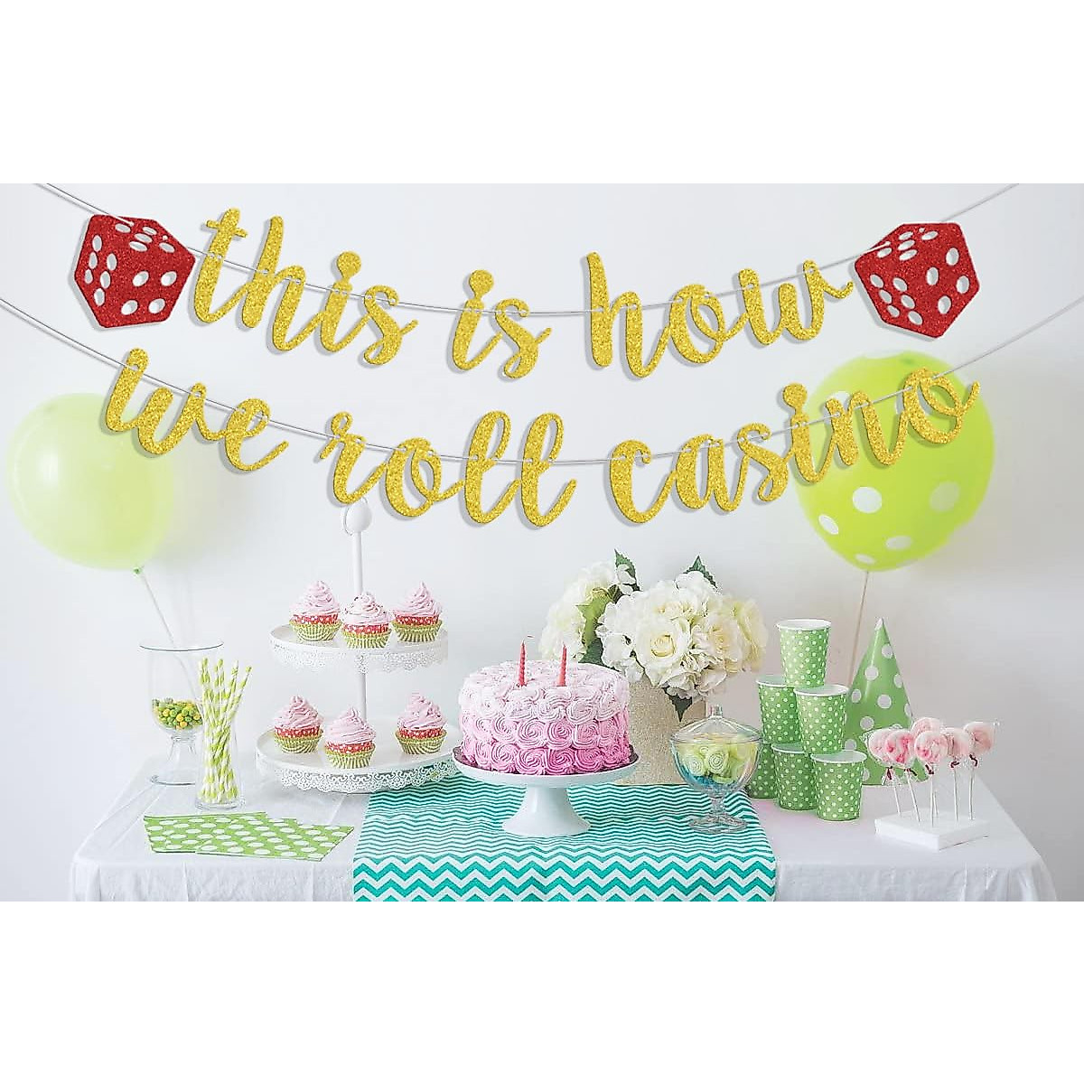 This Is How We Roll Casino Banner, Casino Theme Party Decorations, Vegas Bridal Shower Decorations, Poker Game Night Birthday Supplies Gold Red