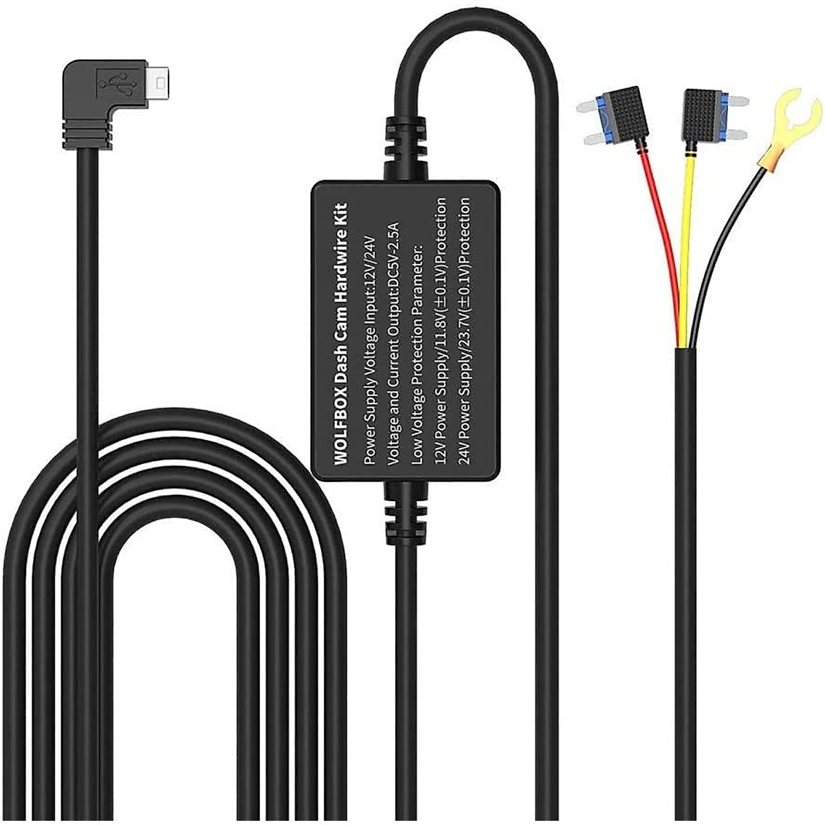 WOLFBOX Hardwire Kit for i03 Car Camera, Hardwire Kit Mini USB12V- 24V to 5V with Battery Drain Protection