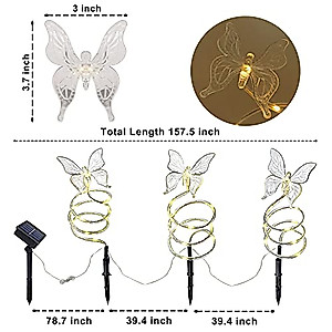 Set of 3 Solar Spiral Butterfly Garden Stake Lights, 45 LED 8 Lighting Modes Butterfly Figurines Decorative Outdoor Pathway Lights Waterproof for Garden, Yard, Lawn