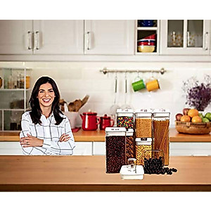 Kitchen Logic Airtight Food Storage Containers with Lids, Easy To Lock, Kitchen Pantry Organization and Storage Canister Set for Cereal, Pasta, Plus Labels, Marker, BPA-Free, 7 Piece Set (White Lids)