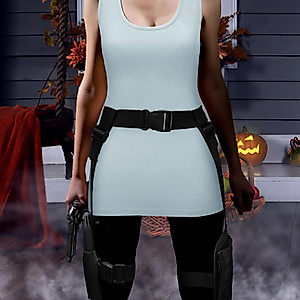 2 Pcs Halloween Thigh Holsters Costume for Women Leg Gun Holster Drop Adjustable Universal Pistol Leg Thigh Holster Pouch Holder with Magazine Pouches and Basic Racerback Crop Tank Tops (Blue)