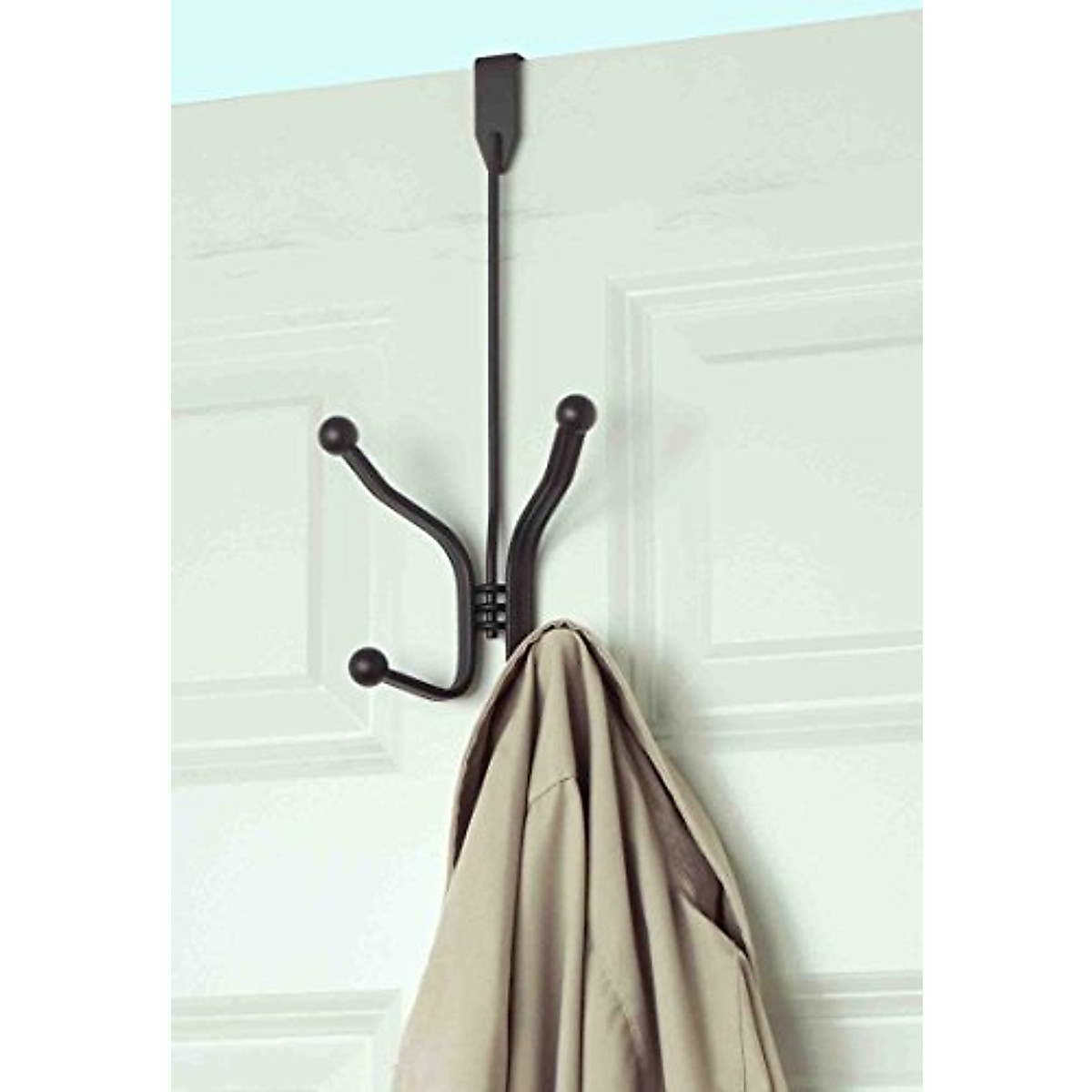 Home Basics 2 Dual Hook Over the Door Hanging Rack for Coats, Hats, Robes, Towels, Jackets, Purses, Bedroom, Closet, and Bathroom, Bronze