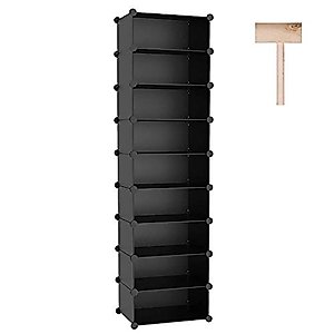 C&AHOME 9-Tier Shoe Rack, 18 Pairs Plastic Shoe Shelves, Modular Shoe Storage Organizer Units, Space Saving Closet Cabinet Ideal for Bedroom Living Room Entryway Hallway, 16.2"L × 12.2"W × 62"H Black