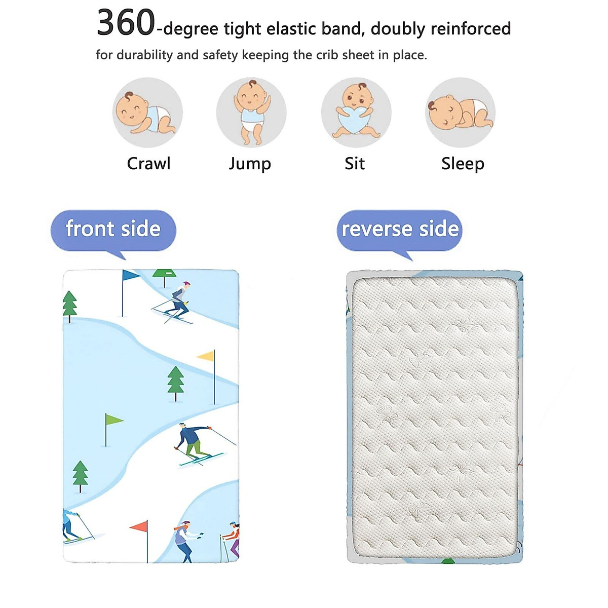 Ski Pattern Themed Fitted Crib Sheet,Standard Crib Mattress Fitted Sheet Ultra Soft Material -Baby Sheet for Boys Girls,52 x 28 Inch,Baby Blue and Multicolor