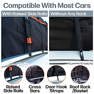 RoofPax Expandable 15/19 cft. Car Rooftop Cargo Carrier Bag Waterproof Storage Including Double Zippers Integrated Mat 10 Heavy-Duty Tie-Down Straps fit Cars with/Without Roof Top Rack or Side Rails