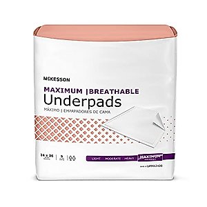 McKesson Maximum Breathable Underpads, Incontinence, Maximum Absorbency, 24 in x 36 in, 70 Count