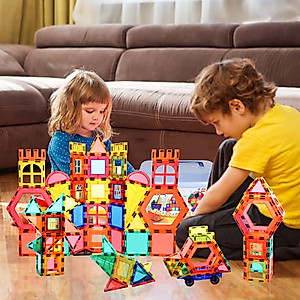 Gifts2U Magnetic Blocks, 96PCS Magnetic Tiles Building Set for Kids with Storage Box STEM Preschool Educational Construction Kit Magnet Stacking Toys Gifts for Boys and Girls