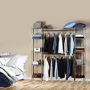 Seville Classics Expandable Double-Rod Clothes Rack Closet Organizer System, 58" to 83" W x 14" D x 72", Plated Steel, Chrome